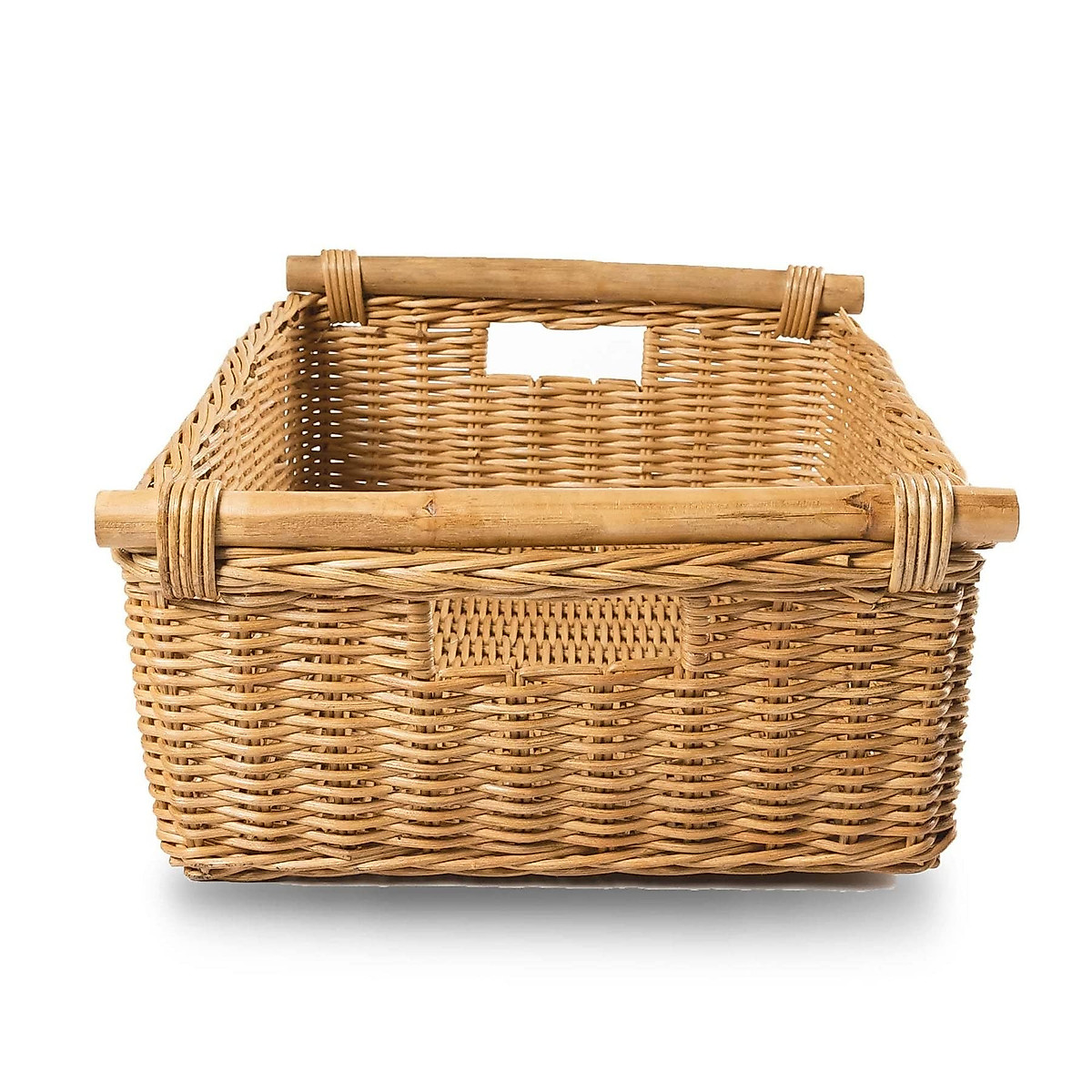 The Basket Lady Low Pole Handle Wicker Storage Basket, Extra Large, 21.5 in L x 14.5 in W x 6.5 in H, Sandstone
