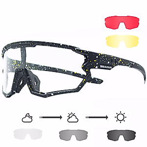 SportsSunglasses PhotochromicCyclingGlasses 3 lenses Cycling, Baseball,Fishing, Ski Running,Golf (Black)