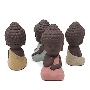 Honbay 4PCS Cute Small Ceramic Buddha Statues Monk Figurines Sculptures for Outdoor Home Decoration