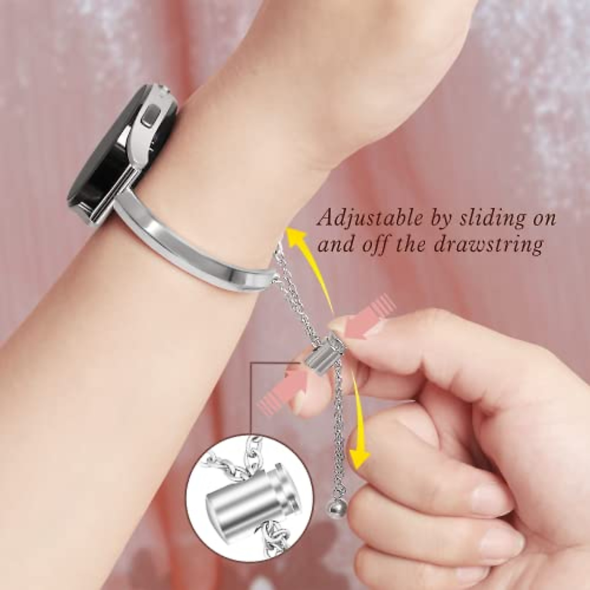 G-ficu Galaxy Watch 6/5/4 Band 20mm Metal Band for Samsung Galaxy Watch 4 5 6 Band 40mm 44mm, Women Slim Dressy Luxury Bangle Bracelet for Watch 5 40mm 44mm/Watch 5 Pro/Watch 4 Classic 42mm 46mm/Watch 6 Classic/Watch 3 41mm/Active 2-Silver