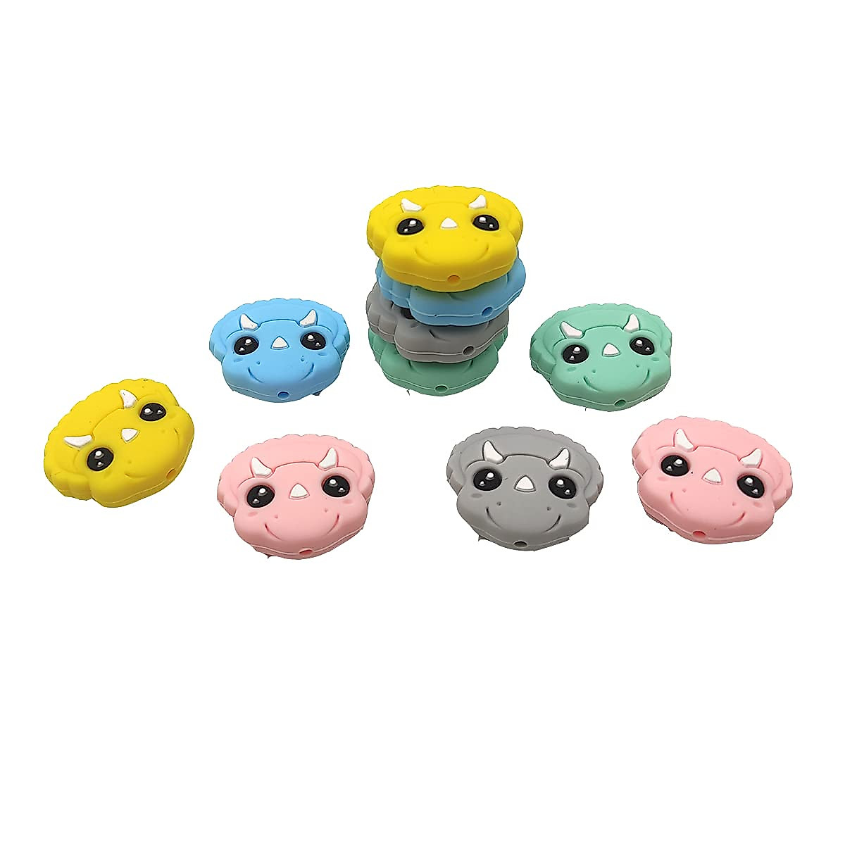 Arakierst 10pcs Silicone Dinosaur Pearl Focal Bead for Pen Mini Cute Silicone Animal Shape Beads for Keychain Making DIY Beading Woman Lanyards Jewelry Craft