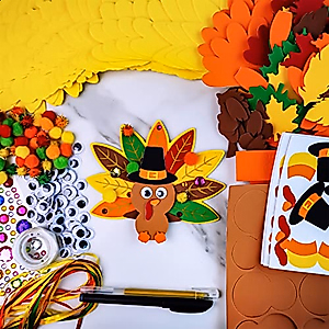 Winlyn 24 Sets Thanksgiving Turkey Ornaments Decorations Art Sets DIY Thanksgiving Craft Kits Fall Crafts Autumn Leaf Pumpkin Turkey Foam Stickers Arts and Crafts for Kids Party Classroom Activities