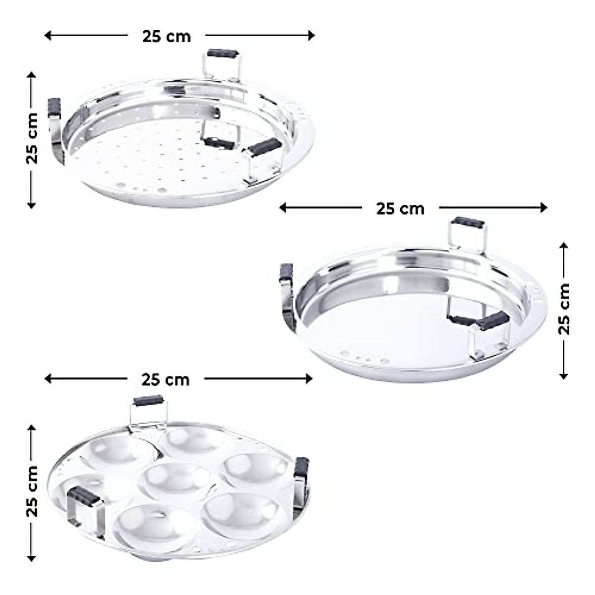 KSJONE All-in-One Hard Anodized Big Size Multi Purpose Idli Cooker and Steamer with Multi Kadai and 5 Plates 2 Idli Plates | 2 Dhokla | 1 Patra Plate