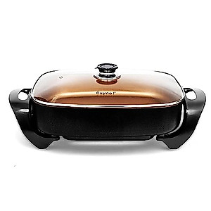 Caynel Professional Non-stick Copper Electric Skillet Jumbo, Deep Dish with Tempered Glass Vented Lid, Upgrade Thermostat, 16”x 12”x 3.15”- 8 quart
