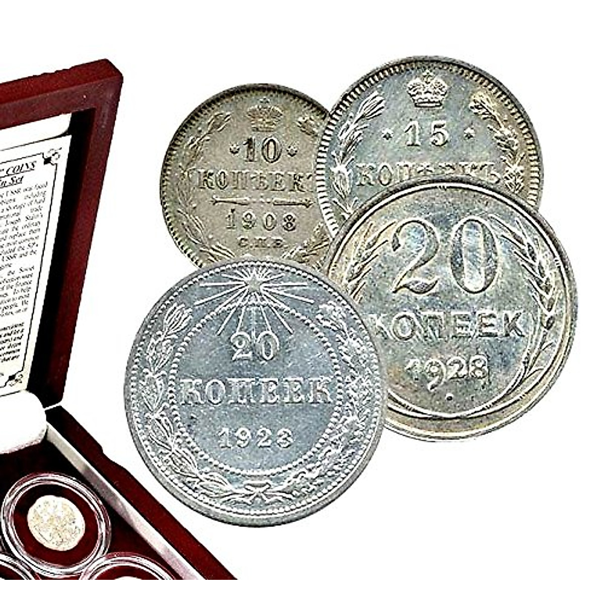 1917 Stalin's"Death Sentence" Coins Historic Russian 4 Silver Coin Set,Boxed With Story & Certificate. Very Good