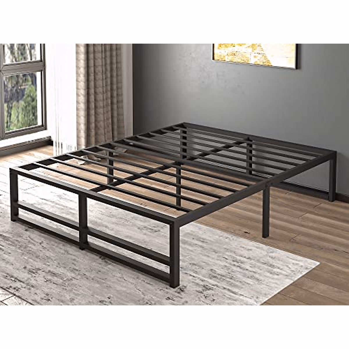 IMUsee 14'' Metal Platform Queen Bed Frame with Strong Steel Slats Support / Sufficient Storage Space / Mattress Foundation / No Box Spring Needed / Easy Assembly