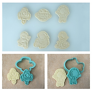 Astronaut 3D Cookie Cutters with Plunger Stamps Set, 6 Pcs Cartoon Pressable Biscuit Cutters Shape for Treats DIY Baking Cookie Supplies