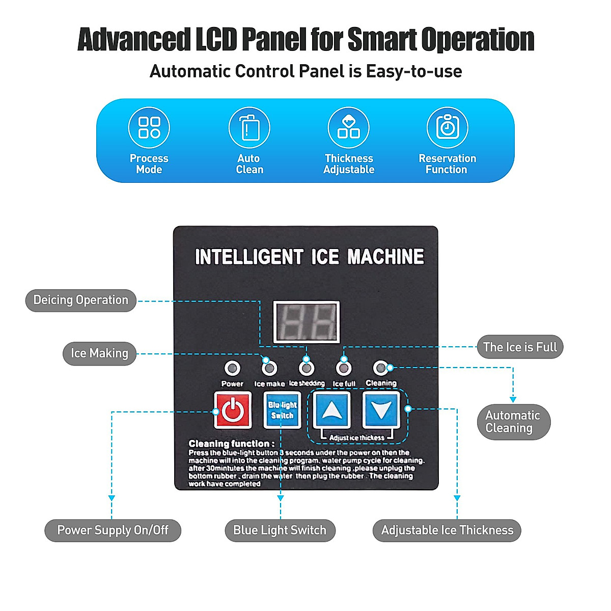 Commercial Ice Maker Machine 300lbs/24H, with 100lbs Ice Storage Capacity, Under Counter Stainless Steel Ice Machine, Self Cleaning, Freestanding Industrial Ice Maker with Ice Scoop, Self-Cleaning