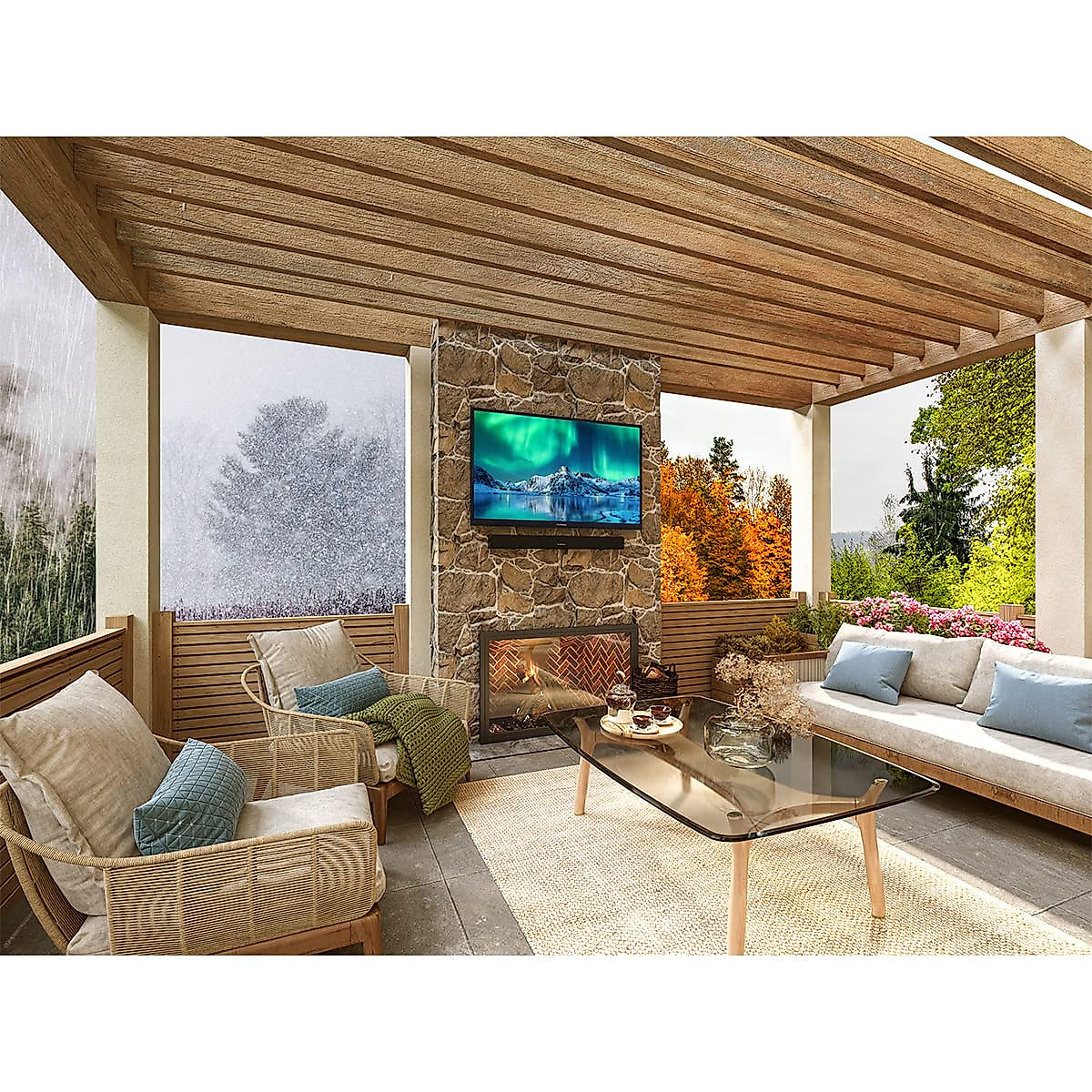 Furrion Aurora 55-Inch Full-Shade 4K LED Outdoor Smart TV - Weatherproof Outdoor Television w/ HDR10, Anti-Glare, 400-Nit LED Screen, Impact-Resistant Screen, External Antenna for Shaded Outdoor Areas