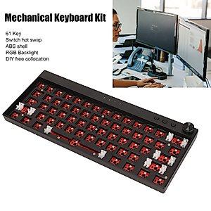 ASHATA WL61PLUS 60% RGB DIY Mechanical Keyboard, 61 Keys Hot Swappable 5Pin 3Pin Switch, Bluetooth 5.0/USB C Wired/2.4GHz Customized Gaming Keyboard Kit(Black)