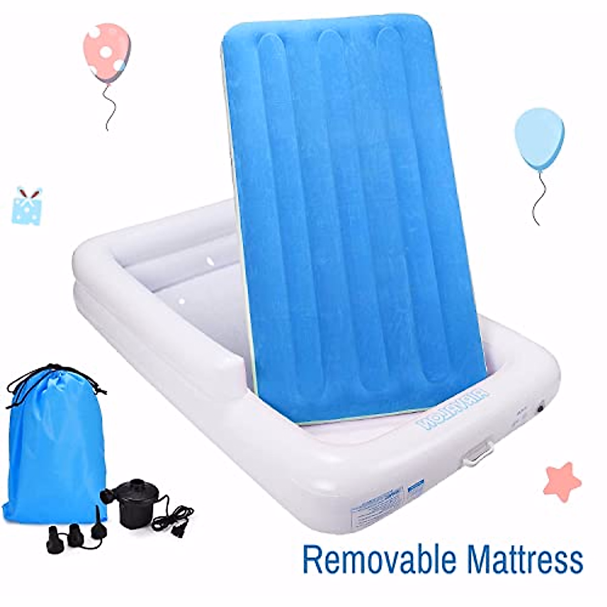 Airvalon Inflatable Toddler Travel Bed with Fitted Bed Sheet + Pump | Portable Toddler Bed for Kids | Toddler Air Mattress | Kids Air Mattress - Blue/Pink