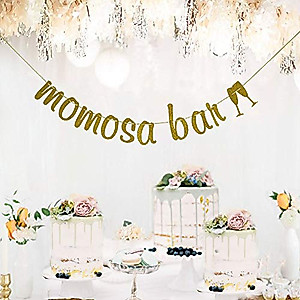 Momosa Bar Banner Gold Glitter, Baby Shower Bunting Sign, Bridal Shower Party Decors, Bachelorette Party, Wedding Mimosa Bar Party Decorations
