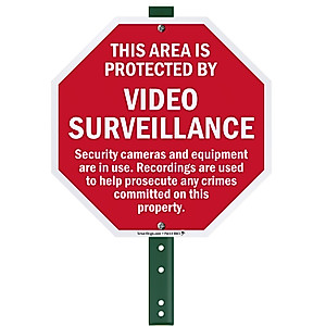 SmartSign "This Area Is Protected By Video Surveillance" LawnBoss® Sign | 10" x 10" Aluminum Sign With 3' Stake