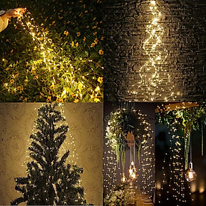 BIGKJYBC 300 LED Upgraded Solar Fairy Watering Can Lights, Remote Control Solar String Lights Outdoor Waterproof Firefly Bunch Lights, Fairy Lights for Vines Garden Wedding Tents Decor(Warm White)