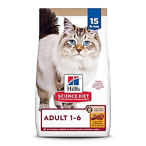 Hill's Science Diet Adult 1-6, Adult 1-6 Premium Nutrition, Dry Cat Food, No Corn, Wheat, Soy Chicken & Brown Rice Recipe, 15 lb Bag