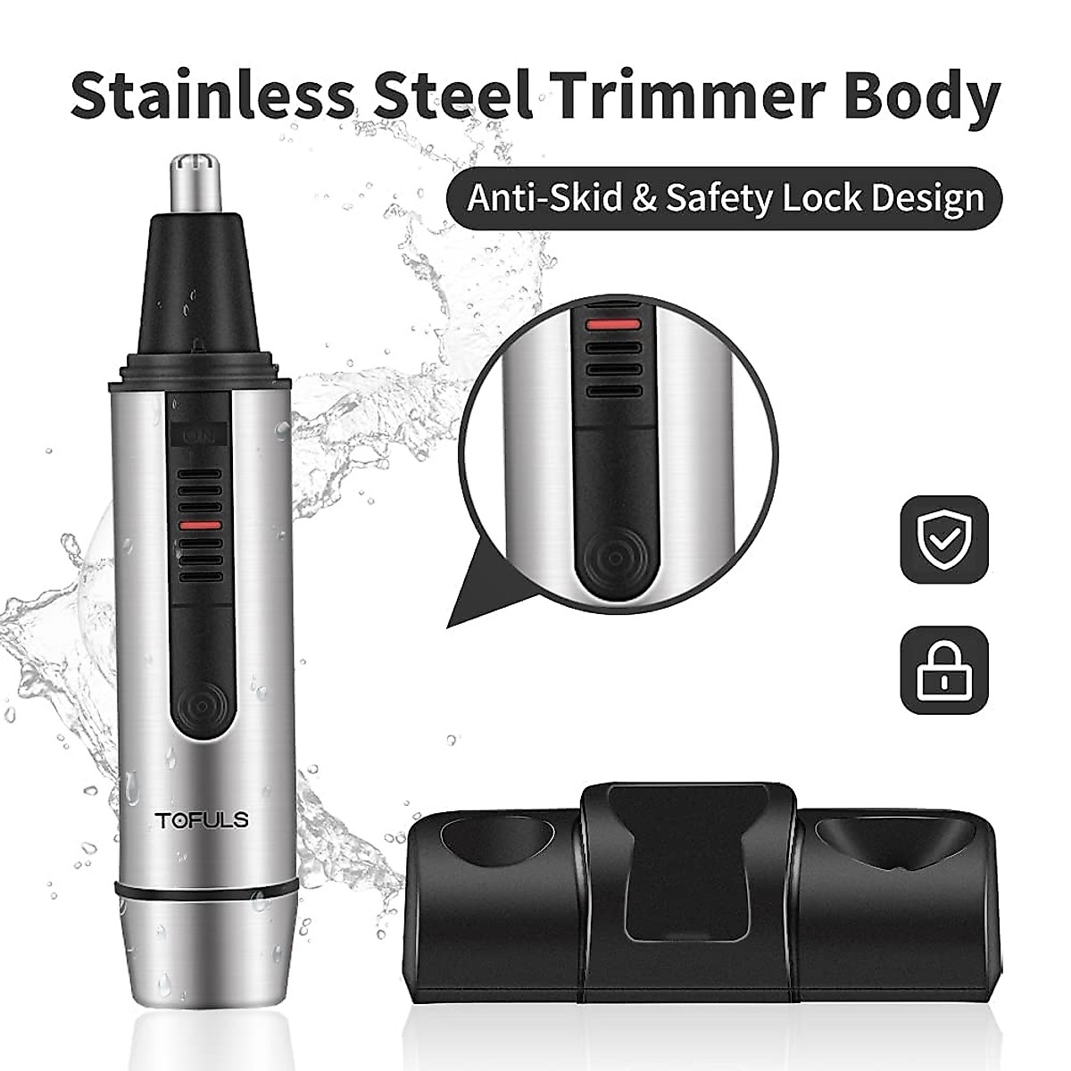 TOFULS Ear and Nose Hair Trimmer for Men - Waterproof Stainless Steel 3-in-1 Hair Trimmer, Nose Hair Clipper, Ear Trimmer, Beard Trimmer, All in One Facial Hair Trimmer, Painless Eyebrow Trimmer