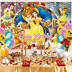 Beauty and The Beast Backdrop Birthday Banner for Princess Belle Birthday Party Supplies Princess Belle Photograph Background Photo Booth 5x3ft