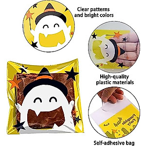 Hfpengzan 300 Pcs Halloween Cellophane Candy Bags,Self Adhesive Clear Cookie Treat Bags for Kids Halloween Party Favor Supplies