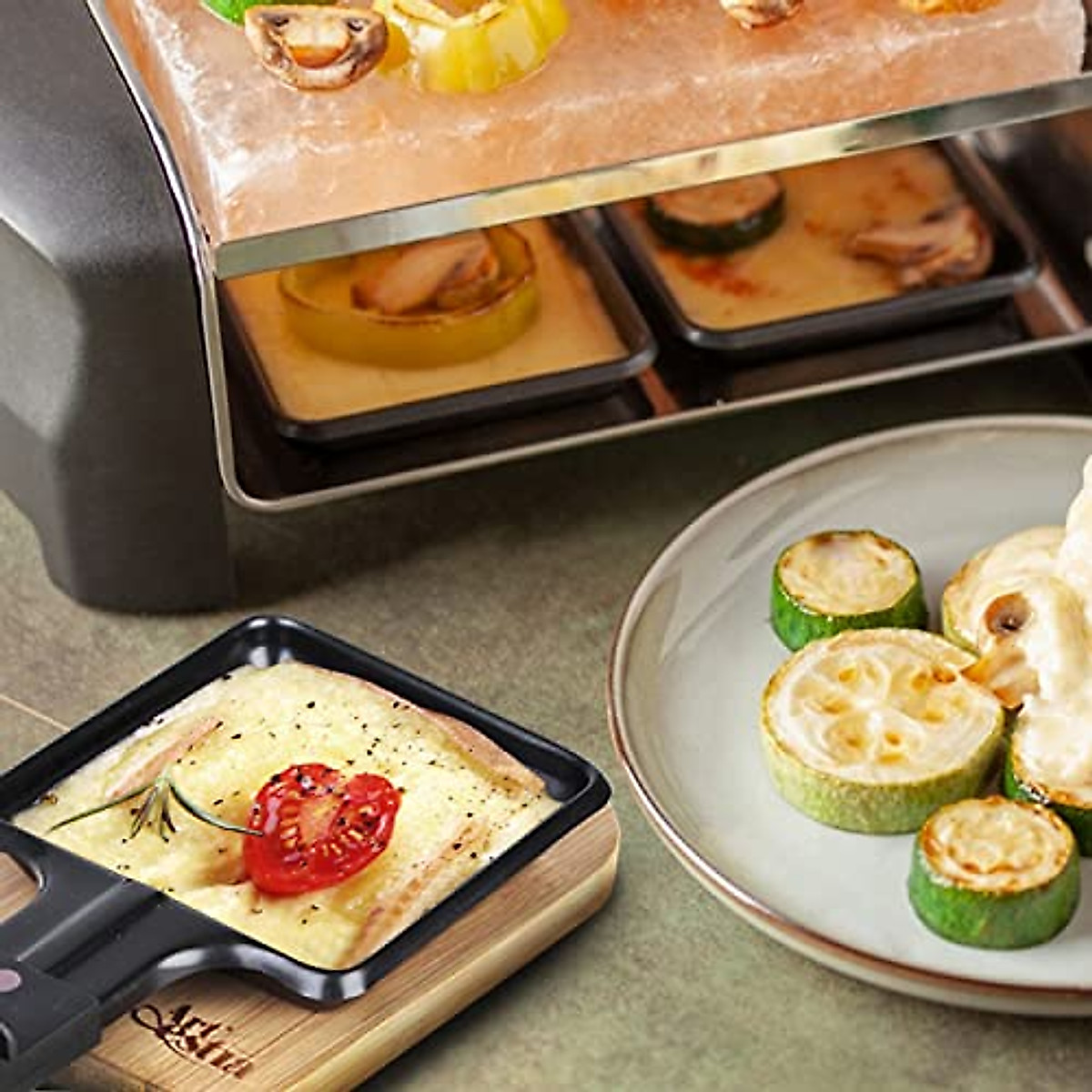 Artestia 8 Pack Raclette Bamboo Trays for Grill Pans Small Handmade Heat-Resistant Bamboo Plates for BBQ Kitchen Dining Family Garthing