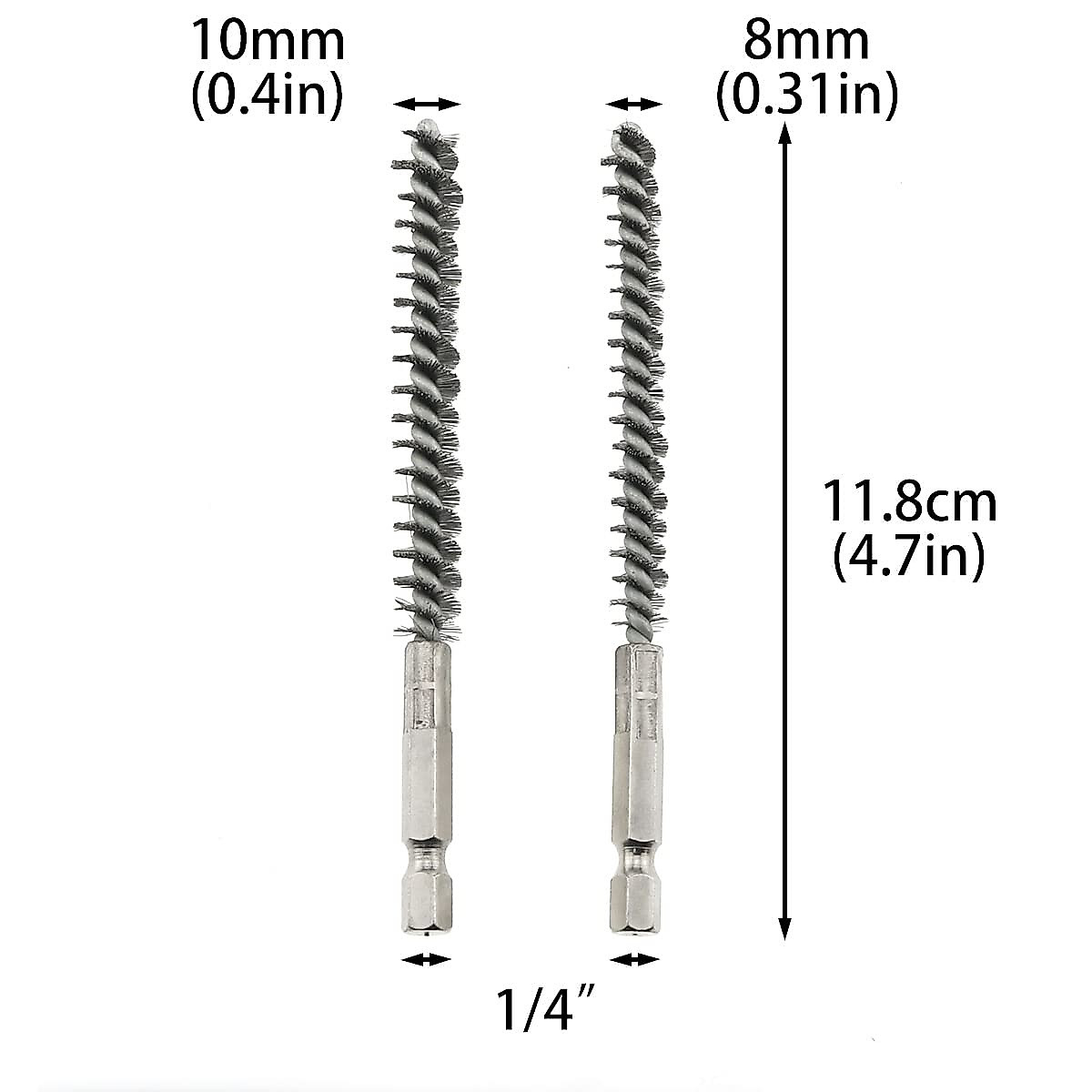 DGHAOP 2IN1 Golf Hosel Brush Golf Clubs Head Hosel Brush Stainless Steel Golf Club Brush Wire Brush Cleaning Tool with Handle 1/4 Inch Hex Shank for Power Drill Impact Driver (Diameter 8mm+10mm)
