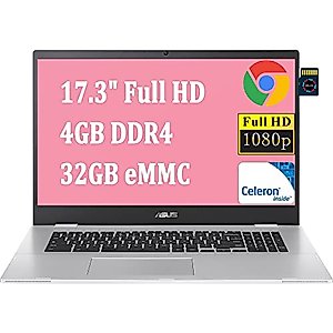 Asus Chromebook 17 Laptop I 17.3" Full HD Display I Intel Celeron N4500 I 4GB DDR4 32GB eMMC I Intel UHD Graphics I USB-C Long Battery Life Webcam Chrome OS Silver + 32GB MicroSD Card