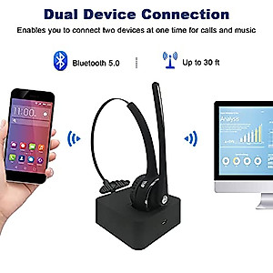 Trucker Bluetooth Headset with Microphone Noise Cancelling, V5.0 Wireless Headset with Charging Base 17 Hrs Talk Time Trucker Headset for Home Office Call Center Skype Truck Drive