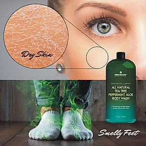 First Botany, ALL Natural Body Wash - Fights Body Odor, Athleteâ€™s Foot, Jock Itch, Nail Issues, Dandruff, Acne, Eczema, Shower Gel for Women & Men, Skin Cleanser -16 fl oz (Tea Tree Mint)