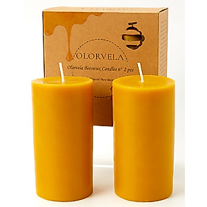 olorvela Beeswax Pillar Candles Set of 2 - Beeswax Candles Clearance Bees Wax Candles for Home Pillar Candles 3x6 inch 100% Pure Wax Candles