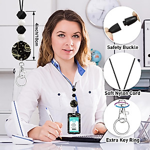 ID Badge Holder with Lanyard Teacher Cute Badge Holders with Wooden Beaded Adjustable Neck Lanyards Keychain for Women Kids Nurses Doctors Student
