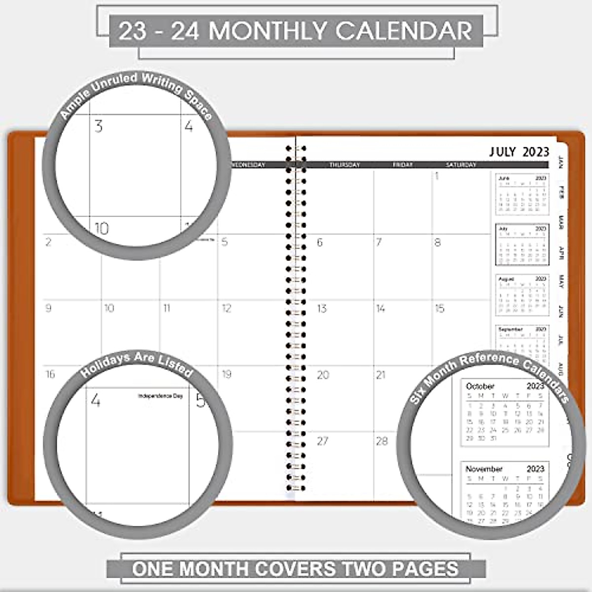 2023-2024 Monthly Planner - 18 Months Calendar/Planner with Faux Leather, 8.86" x 11.4", Jul.2023 - Dec.2024, 15 Notes Pages, Strong Twin - Wire Binding, Pocket, Monthly Tabs, Perfect Organizer