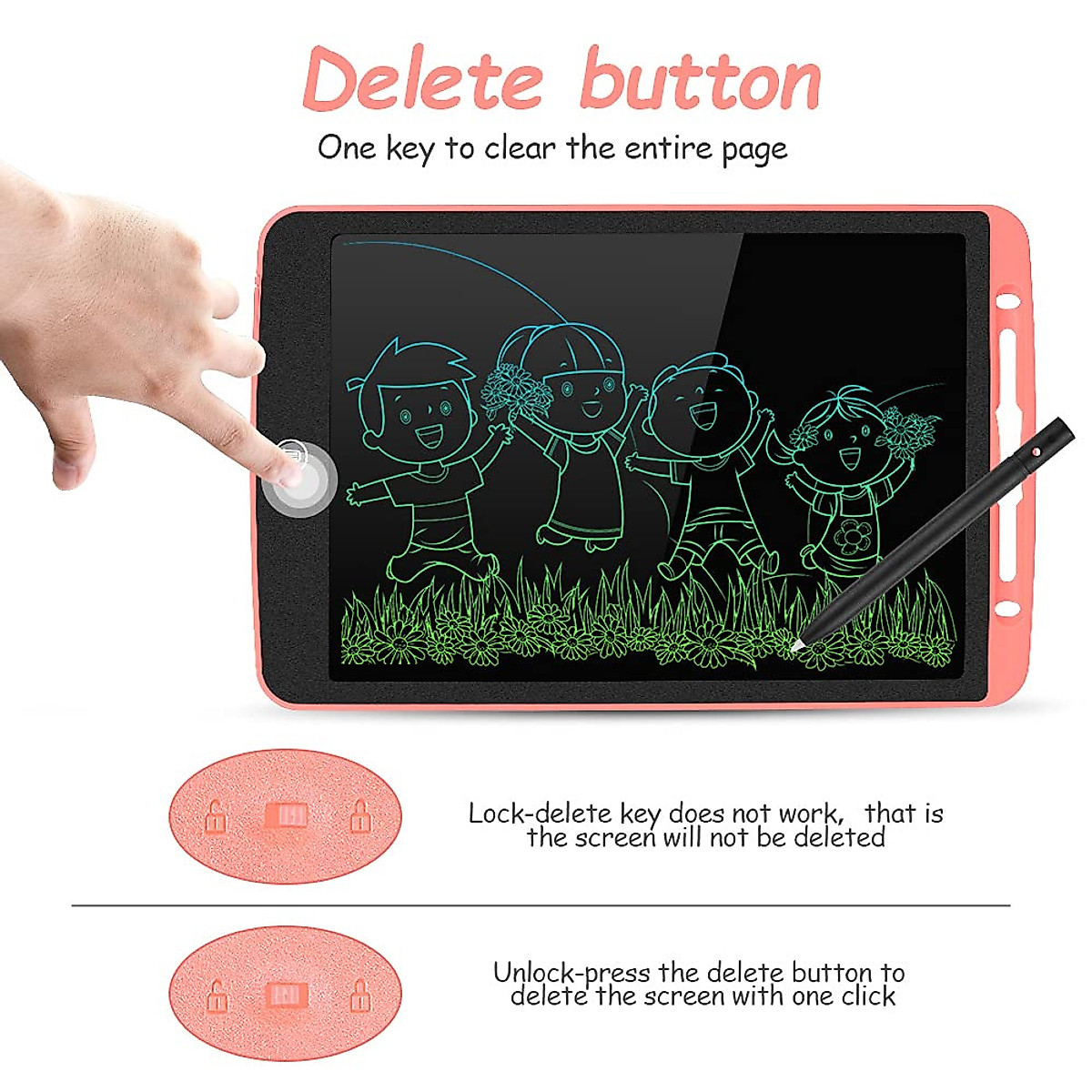 LCD Writing Tablet 12 Inch Toddler Doodle Board, Colorful Drawing Tablet, Erasable Electronic Painting Pads, Educational and Learning Kids Toy for 2 3 4 5 6 Year Old Boys and Girls Gifts(Pink)