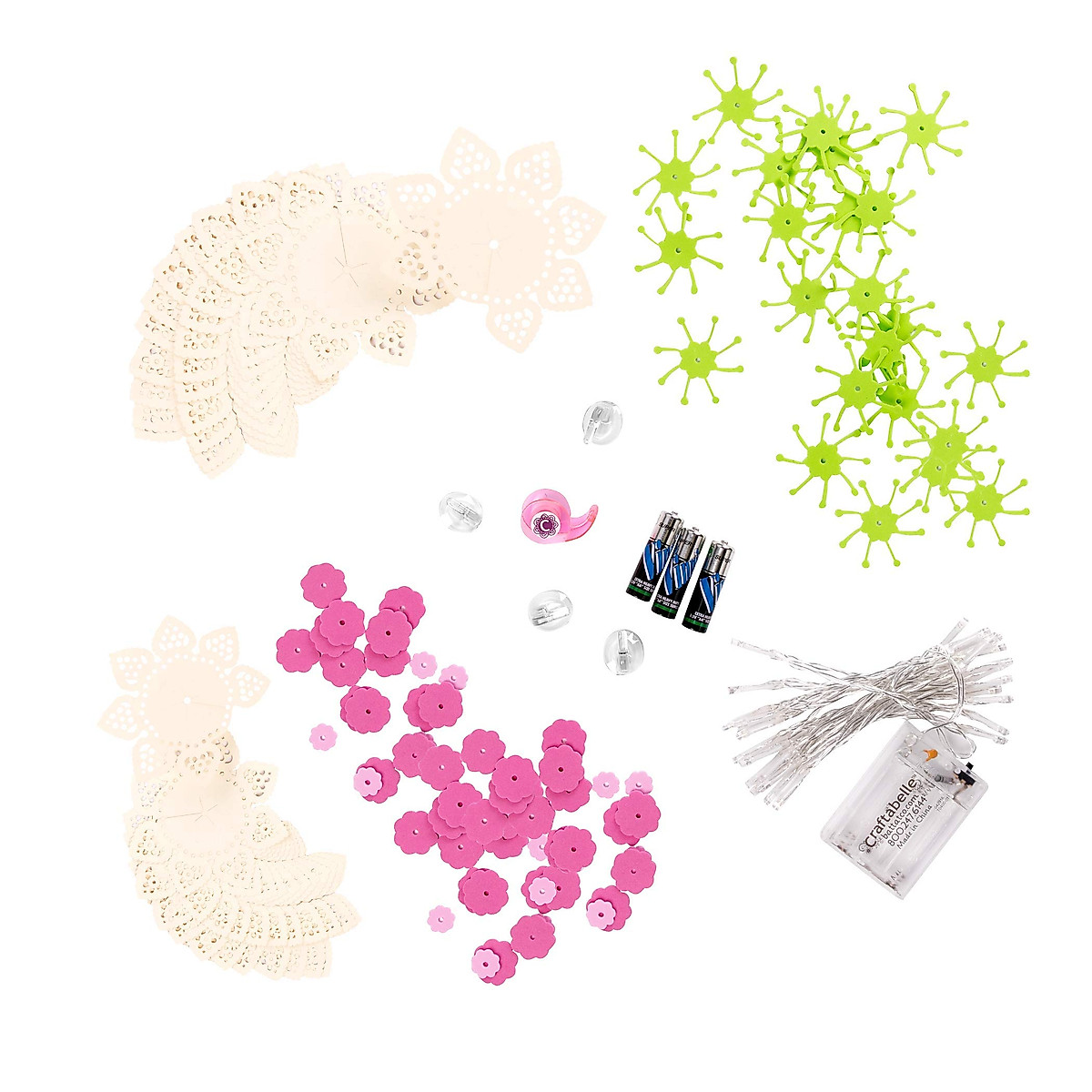 Craftabelle – Twinkling Fairy Flowers Creation Kit – DIY Twinkle Lights for Bedroom – 106pc String Light Set with Accessories – DIY Arts & Crafts for Kids Aged 8 Years +