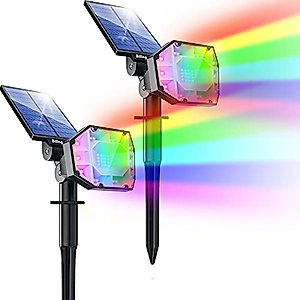 Biling Solar Spot Lights Outdoor with 12 Colors, Can Fixed Favorite Colors Solar Outdoor Lights, IP67 Waterproof Solar Landscape Lights for Yard Garden Pathway Decorations (2 Pack)