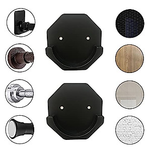 Shower Curtain Rod Mount Holders 2 Pack Adhesive Shower Rod Brackets Stick On Wall Mounted Tension Rod Holders for Bathroom Curtain Rod Hangers Stable Easy Installed Black Hexagon Rod Retainers