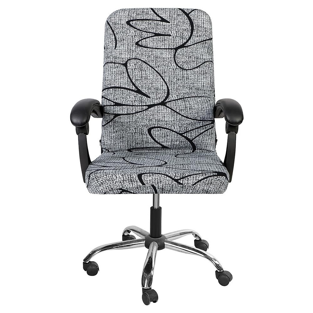 SearchI Office Chair Cover with Durable Zipper, Printed Washable Stretchable Desk Chair Cover, High Back Computer Chair Cover, Office Chair Seat Slipcover (Grey Pattern, Medium)