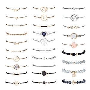 sailimue 29 Piece Cute Bracelets Set for Women Layered Adjustable Beaded Pendent Stack Links Bracelet Assorted Stackable Wrap Bangle Multiple Friendship Bracelet Jewelry