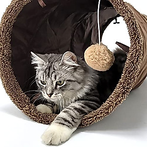 HeyKitten Collapsible 12" x 50" Crinkle Cat Play Tunnel, Hide-and-Seek Pet Toys for Indoor Kittens, Puppies & Bunnies, Large, Brown
