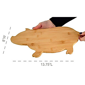 HOME-X Pig-Shaped Bamboo Reversible Cutting Board and Serving Tray, Cheese Board, Kitchen Tray, or Fruit Platter-Natural Color-15 5/8" x 9 1/2" x 5/8"