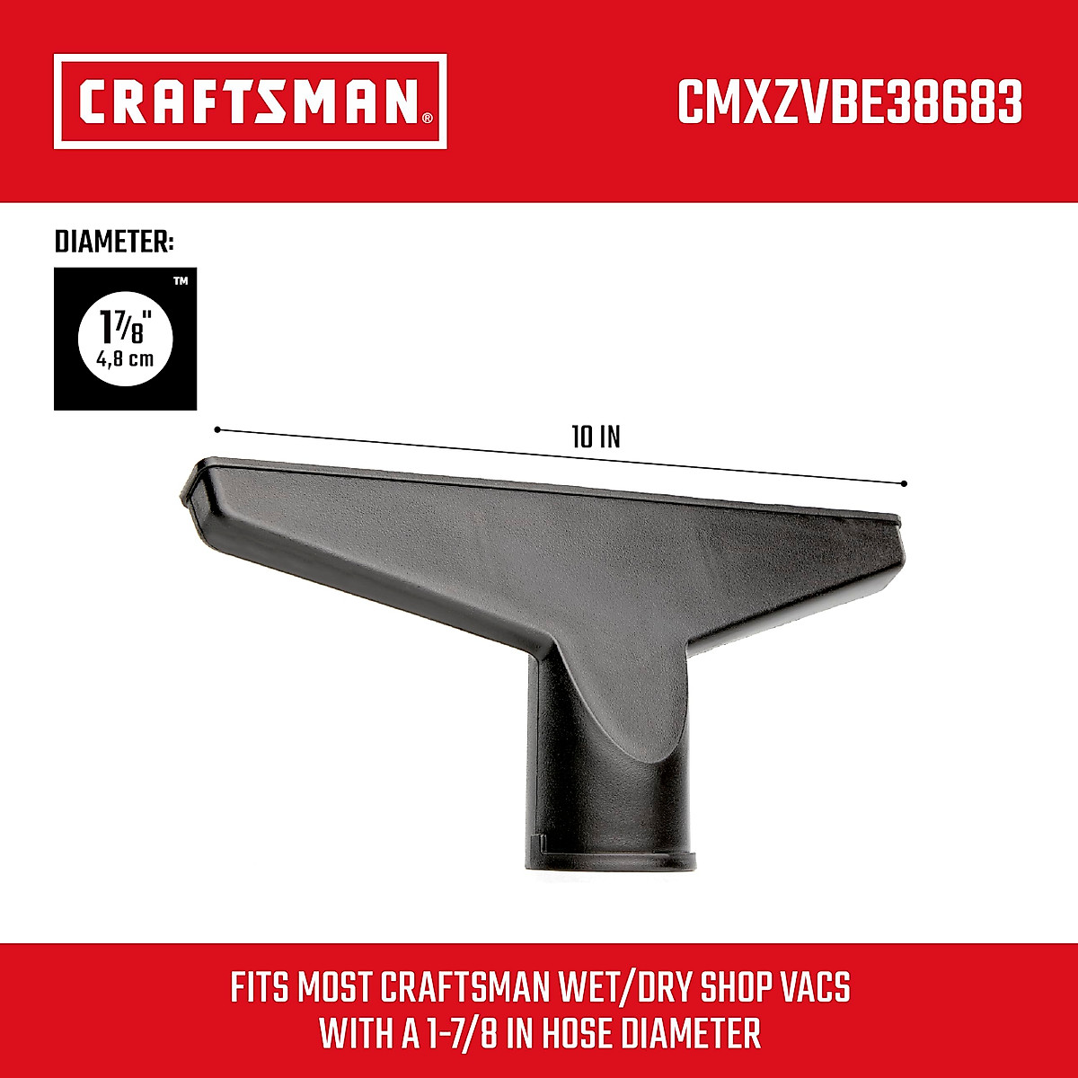 CRAFTSMAN CMXZVBE38683 1-7/8 in. Wet Nozzle Wet Dry Vac Attachment, Industrial-Grade Shop Vacuum Accessory for Cleaning Large Wet Messes, Fits 1-7/8 in. Hose Diameter