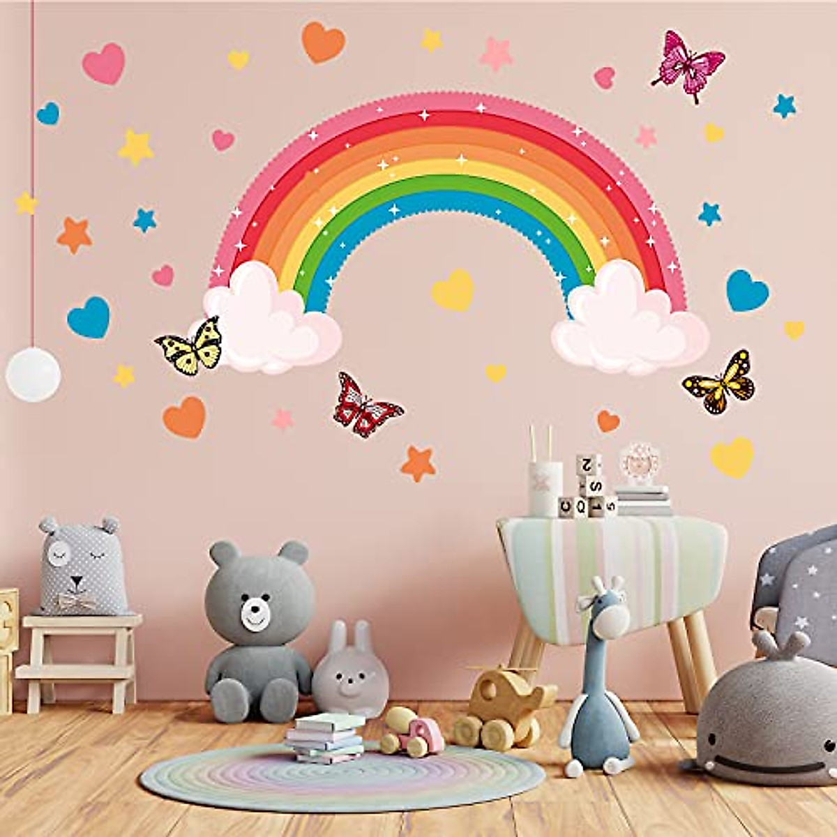 Epakh Dog Paw and Bone Print Stickers Removable Puppy Paw Wall Decals Decoration Animal Footprint Gifts for Dog Lover Bedroom Living Room(Rainbow and Butterfly)