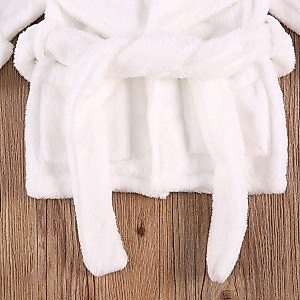 Qiylii Unisex Baby Plush Bathrobe Plain Kimono Gown Newborn Toddler Girls Boys Towel Robe Nightwear Clothes (White, 12-24 Months)