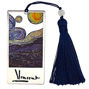 BLBMH 4in1 Pretty Van Gogh Bookmarks for Women Teachers Book Lovers Men Metal Bookmark for Readers Best Friends Gift - Starry Night Sky