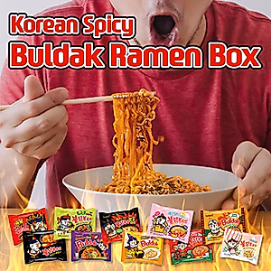 DYNAMART Samyang Buldak Chicken Stir Fried Ramen Korean Ramen (10 Flavor Combo, 10 Pack) 10 Different Flavor Spicy Chicken Noodle, Buldak Instant Noodle Variety Pack (Original, Extra Hot, Stew, Carbonara, Jjajang, Curry, Kimchi, Habanero, Cream Carbonara,