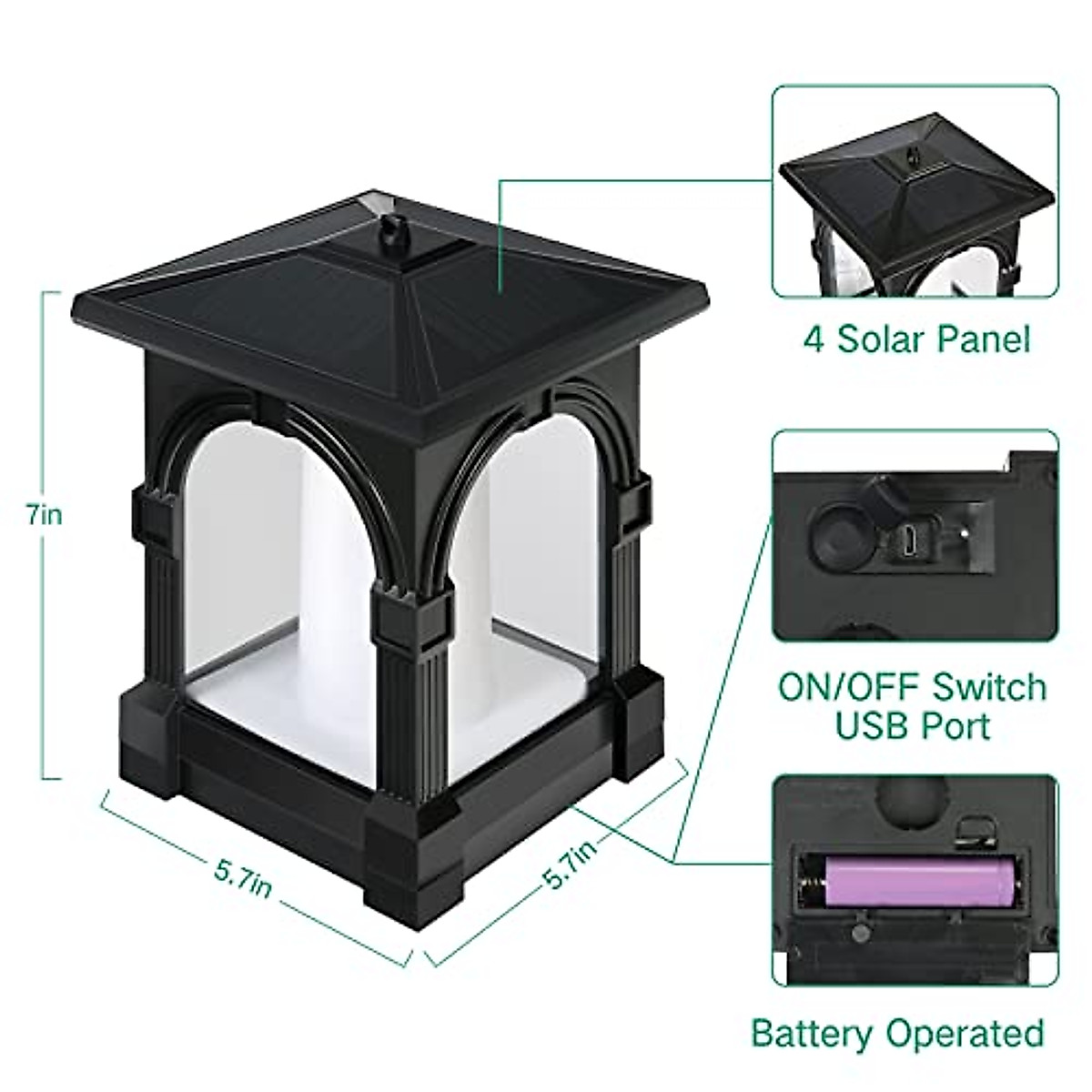 Merkisa Solar Lantern, IP65 Waterproof Solar Lights Outdoor Decorative with Assembly Accessories, 3 Light Modes Solar Powered Outdoor Lights for Patio, Garden, Yard and Table (2 Pack)