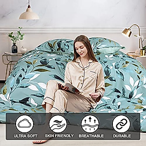 PHF Washed Soft Duvet Cover Set Queen Size, 3PCS Stylish Botanical Comforter Cover Set, Ultra Soft Comfy Durable Chic Duvet Cover with Pillow Shams Bedding Collection, 90" x 90", Sage Green Botanical