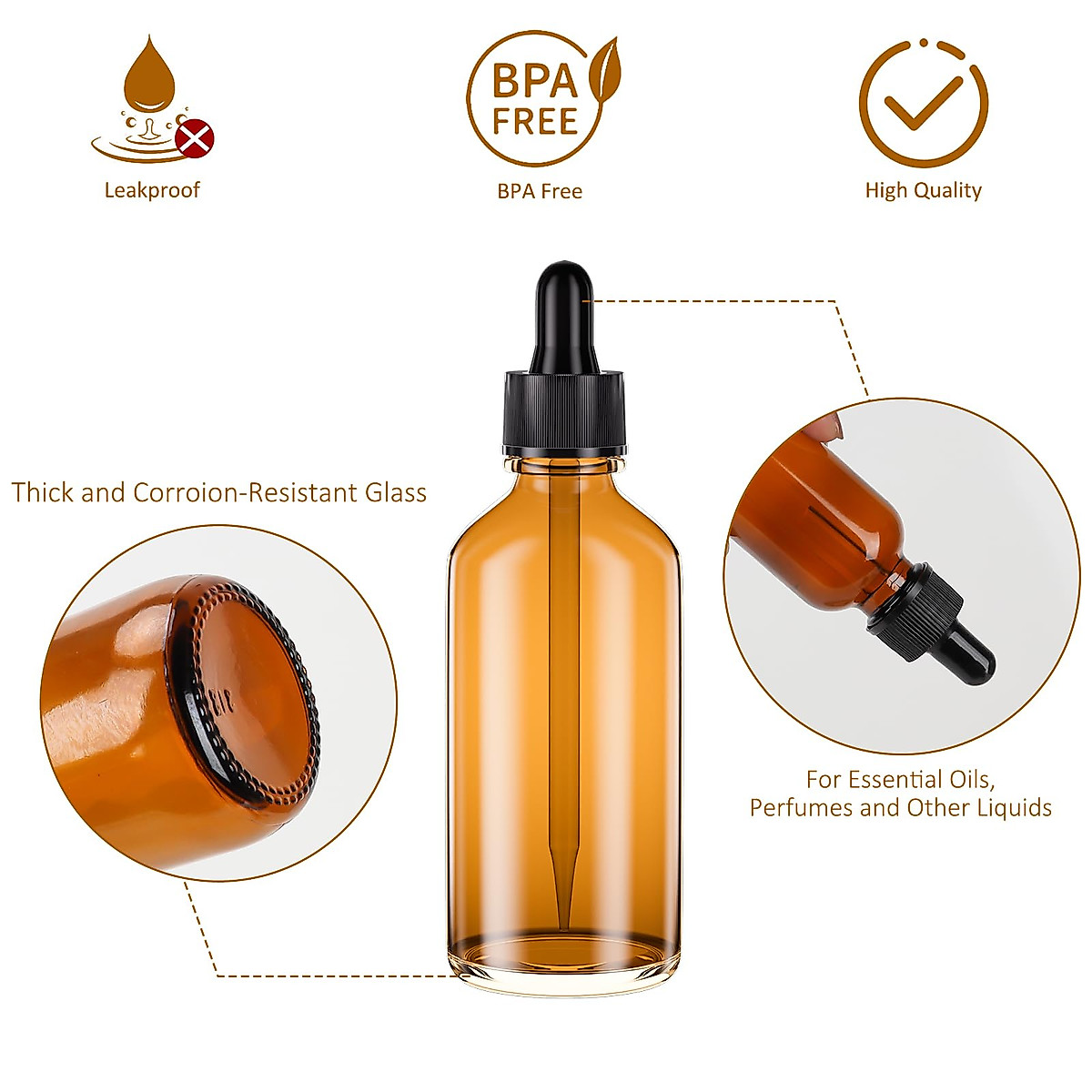 CycleMore 1oz Amber Glass Dropper Bottles 48 Pack Tincture Bottles with Eye Droppers, Two Plastic Funnels and Labels. Glass Essiential Oil Bottles for Chemistry Lab Chemicals, Perfumes & More Liquids