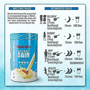 Mass Gainer with 36 Essential Vitamins, Minerals and Herbs | 20g Protein, 66.8 Carbs & 3834gm Calories | Ideal for Athlete, Men, Women & Kids - Banana Flavour