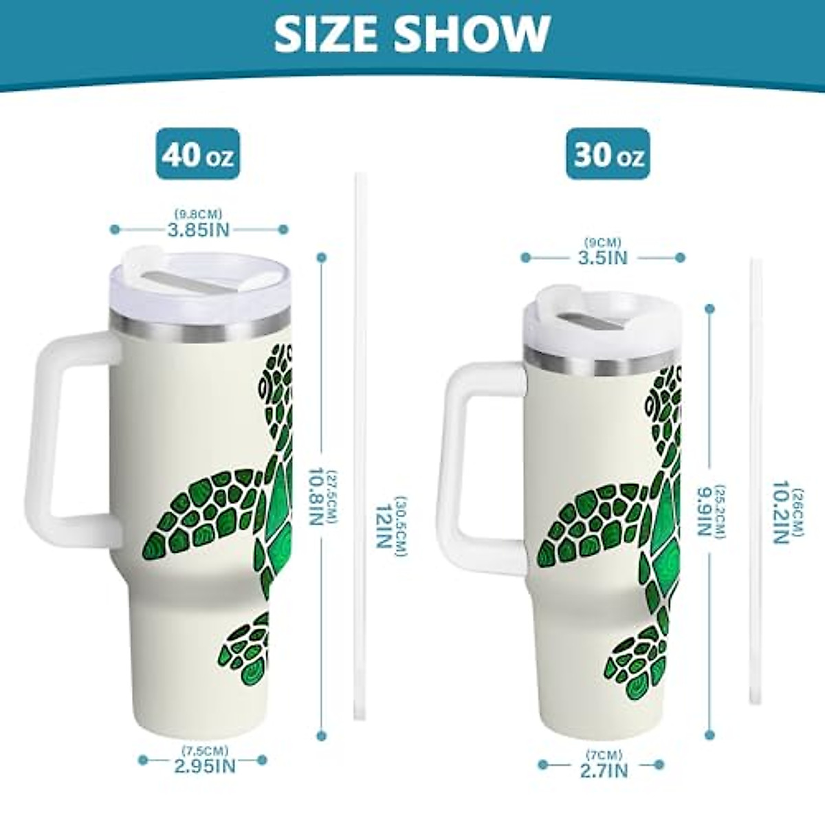 ODAWA 40 Oz Green Sea Turtle Insulated Tumbler Cup with Lid and Straw, 2 in 1 Lid Insulated Vacuum Tumbler