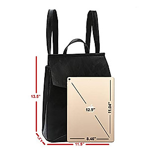 virago Fashion Designer Handbag Daily Convertible Vegan Leather Travel Backpack Shoulder Bag (BLACK)