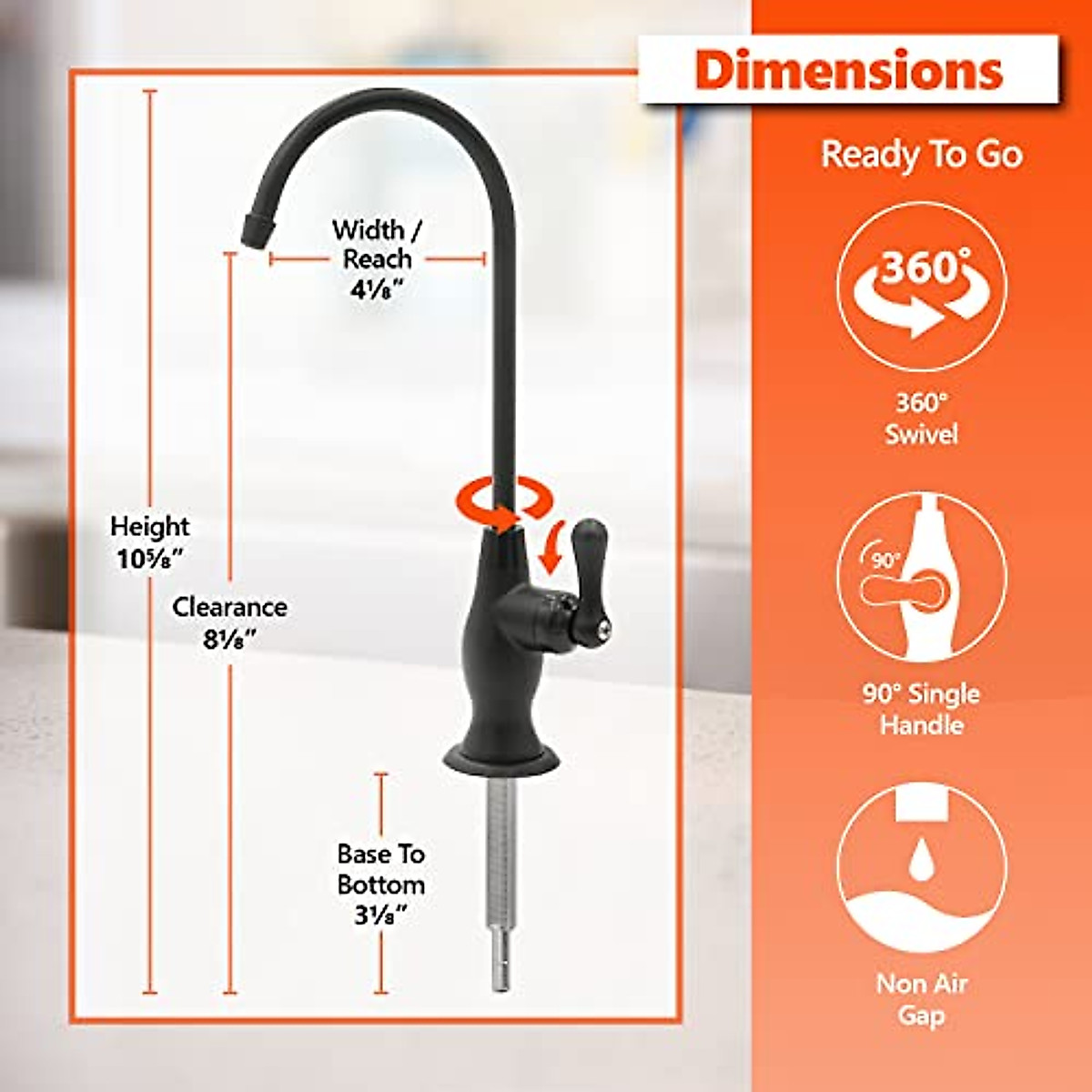Express Water Deluxe Water Filter Faucet – Matte Black Faucet – 100% Lead-Free Drinking Water Faucet – Compatible with Reverse Osmosis Water Filtration Systems